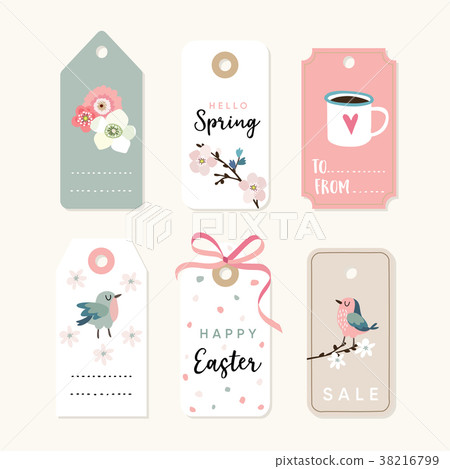 Set of spring, Easter gift tags and labels with - Stock Illustration ...