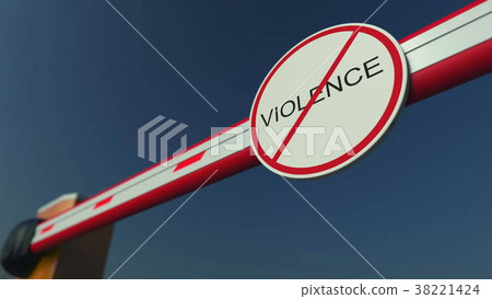Closed barrier gate with NO VIOLENCE sign-插圖素材 [38221424] - PIXTA圖庫