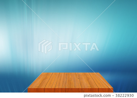 Wooden board empty table top with plain blue - Stock Illustration ...