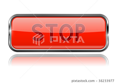 Red square STOP glass button with chrome frame - Stock Illustration ...