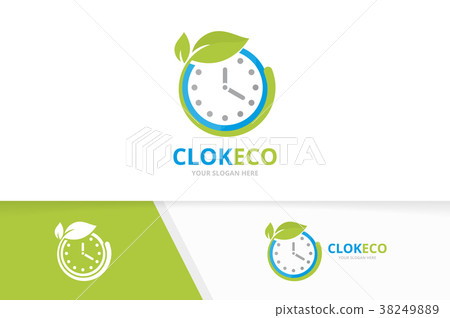 Vector clock and leaf logo combination. Time and - Stock Illustration ...