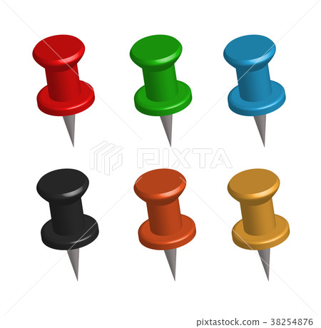 3d push pins on white background. set 3d push pins - Stock Illustration ...