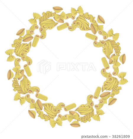 Pasta mix in circle shape. Colored hand drawn - Stock Illustration ...