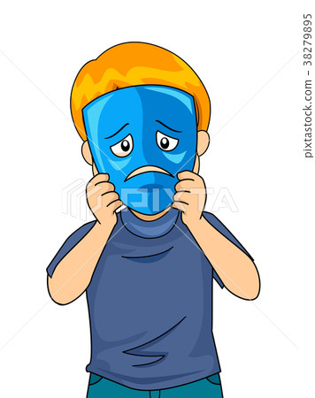 Kid Boy Sad Mask Illustration - Stock Illustration [38279895] - PIXTA