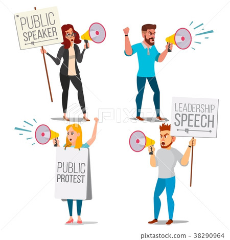 People Shouting Through Loud Speaker Vector. - Stock Illustration ...