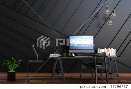 3D rendering interior room with laptop computer - Stock Illustration ...