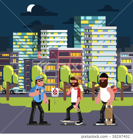 Skaters get in trouble with police - Stock Illustration [38297402] - PIXTA