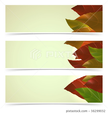 Bright red orange green autumn leaves web header - Stock Illustration ...