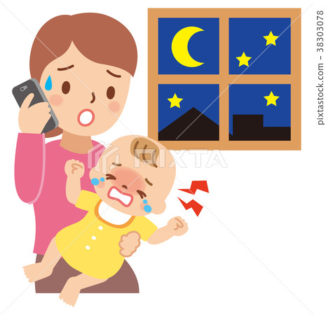 Mother calling with baby crying at night - Stock Illustration [38303078 ...