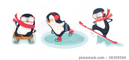 active penguins in winter - Stock Illustration [38309584] - PIXTA