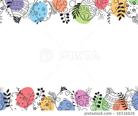 Easter frame with easter eggs hand drawn on white - Stock Illustration ...