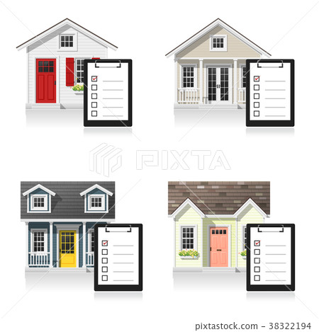 Set of small houses and clipboards - Stock Illustration [38322194] - PIXTA