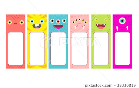 Set of memo pads with cute cartoon monsters faces - Stock Illustration ...