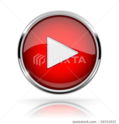 Red round media button. PLAY button. Shiny icon-插圖素材 [38332915] - PIXTA圖庫