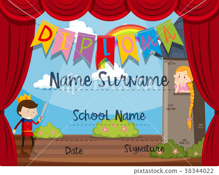 Certificate template with kids on stage-插圖素材 [38344022] - PIXTA圖庫
