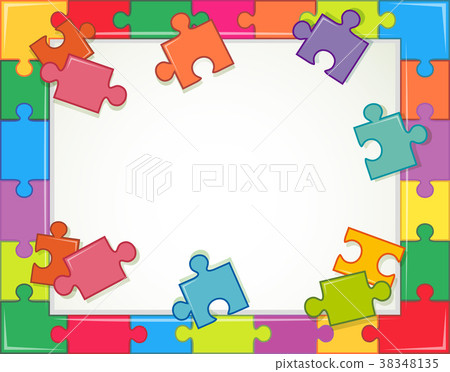 Frame template with jigsaw puzzle pieces - Stock Illustration [38348135 ...