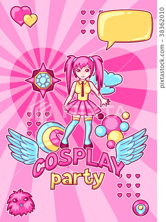 Japanese anime cosplay party invitation. Cute - Stock Illustration ...