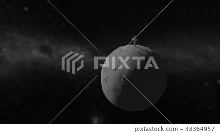 Dead planet with cross obelisk 3d illustration - Stock Illustration ...
