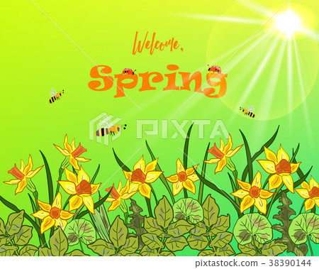 Hand drawn horizontal vector spring background - Stock Illustration ...