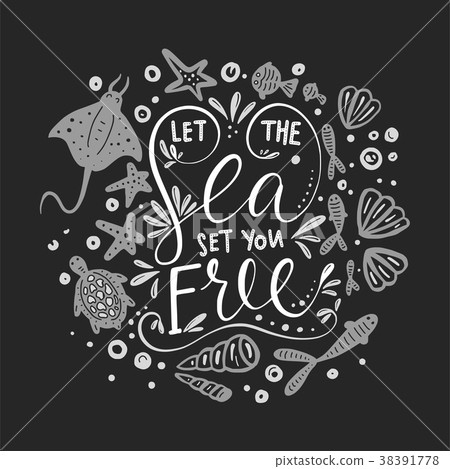Let the sea set you free. Vector card. - Stock Illustration [38391778 ...