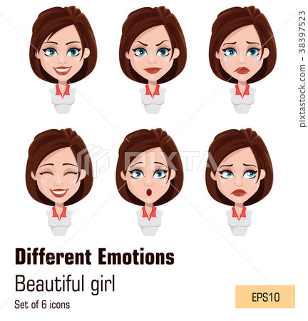 Young attractive girl with different emotions - Stock Illustration ...