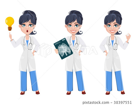 Beautiful cartoon character medic. Set - Stock Illustration [38397551 ...
