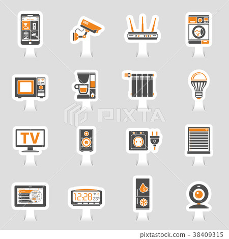 Smart House and internet of things sticker icons - Stock Illustration ...