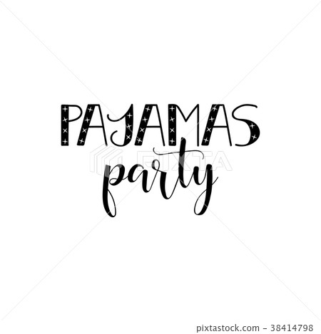 Pajama party card. lettering. Ink illustration. - Stock Illustration ...