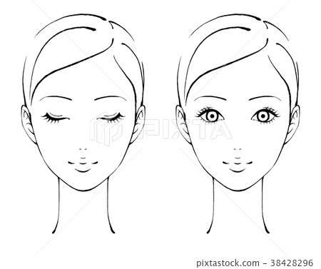 Front-facing woman set, monochrome line art - Stock Illustration ...