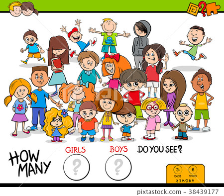 counting girls and boys educational activity - Stock Illustration ...