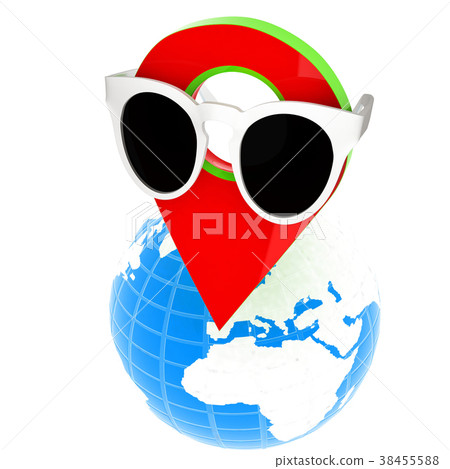 Glamour map pointer in sunglasses on Earth. - Stock Illustration ...