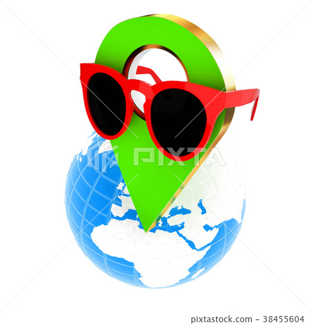 Glamour map pointer in sunglasses on Earth. - Stock Illustration ...