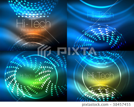 Set of glowing neon techno shapes, abstract - Stock Illustration ...