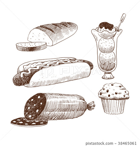 Food sketch vector natural menu restaurant fresh - Stock Illustration ...