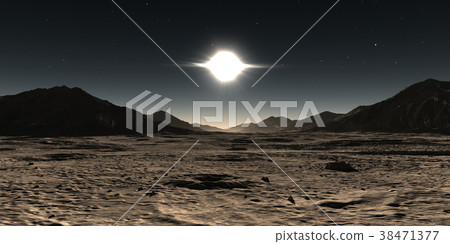 Mercury planet landscape. Sunset on Mercury - Stock Illustration ...
