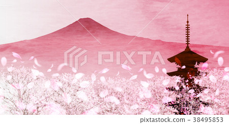 Sakura spring Mt Fuji background - Stock Illustration [38495853] - PIXTA