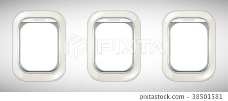 Three airplane windows with screen open - Stock Illustration [38501581 ...