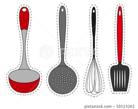 Set of stickers kitchen utensils. - Stock Illustration [38523261] - PIXTA