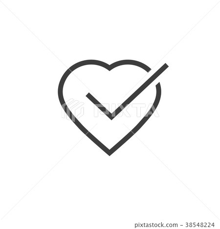 Heart tick icon vector illustration, line outline - Stock Illustration ...
