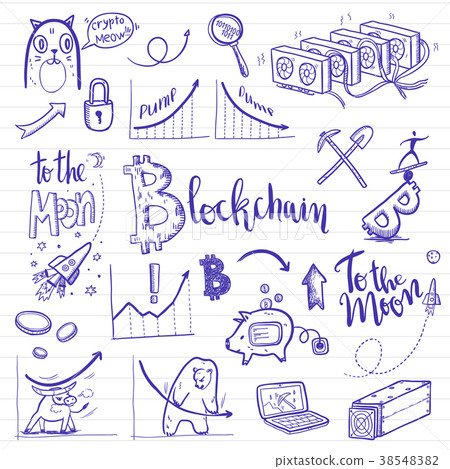 Crypto-currency doodle set. Vector illustration. - Stock Illustration ...