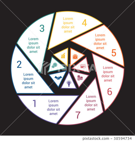 Pie chart from colored lines for 7 options - Stock Illustration ...