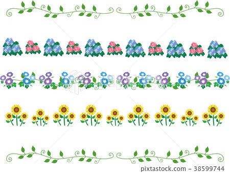 Summer flowers border, line set - Stock Illustration [38599744] - PIXTA