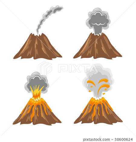 Different stages of volcano. Vector set of volcano - Stock Illustration ...