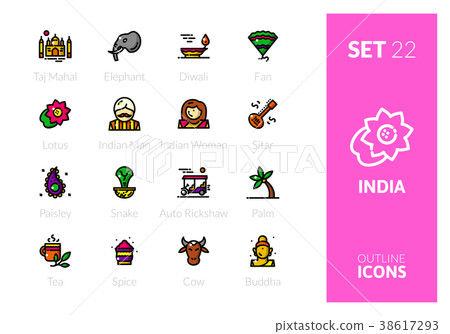 Outline color icons set in thin modern style - Stock Illustration ...