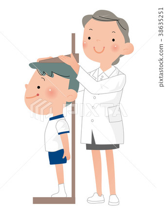 Elementary school boy who measures height. - Stock Illustration ...