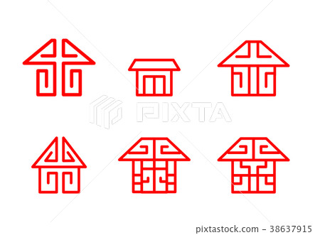 Home logo and icon in Chinese linear style, vector - Stock Illustration ...