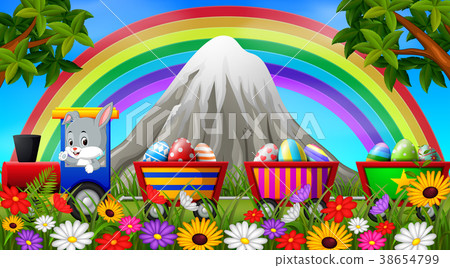 Happy easter with rabbit and eggs on the train - Stock Illustration ...