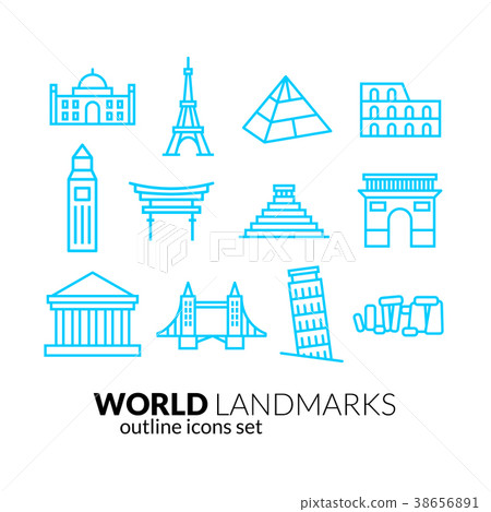 World landmarks outline icons set - Stock Illustration [38656891] - PIXTA