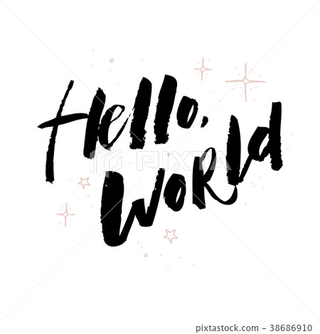 Hello world. Modern calligraphy text, handwritten - Stock Illustration ...