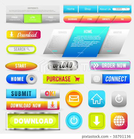 Collection of Web Buttons, Elements Set. Vector - Stock Illustration ...